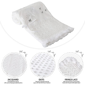 Booulfi Baby Christening Blanket Newborn Unisex Baptism White Baby Blanket Shawl Knitted Baptism Blankets for Babies