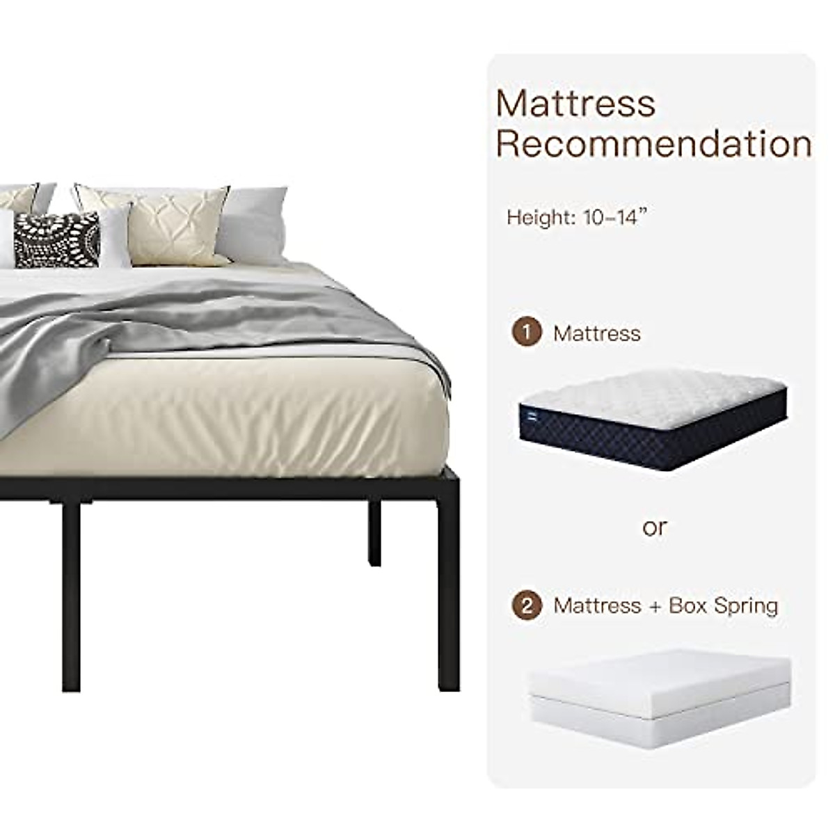 ikalido Full Size Metal Platform Bed Frame, Heavy Duty Metal Slats Support with Large Storage Space and Reserved Holes for DIY Headboard, No Box Spring Needed/Easy Assembly/Noise-Free/Non-Slip