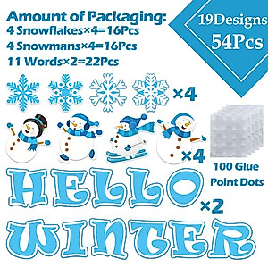 54 Pieces Hello Winter Mini Cut-Outs with 100 Glue Point Dots Assorted Snowman Snowflakes Cartoon Accents Cutouts for Bulletin Board Classroom Decoration School Home Holiday Christmas Winter Party