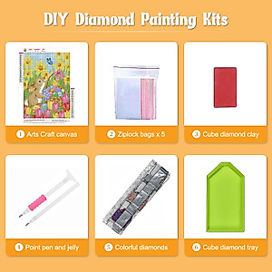 NAIMOER Easter Bunny Diamond Painting Kits for Adults,Easter Rabbit with Flowers Diamond Painting Kits, DIY 5D Full Drill Diamond Painting Easter Eggs Diamond Art Kits Craft for Home Decor 30x40cm