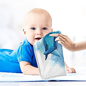 Washcloths Set Bathroom Kitchen Wash Cloths Face Towels Wipes Dolphin Sea Blue Watercolor Decorative 12x12 Inch 5 Pack