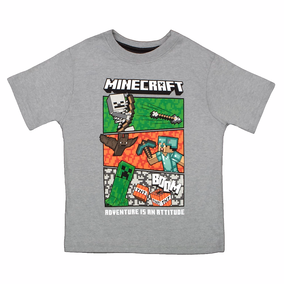 Minecraft Boys Creeper & Characters 3 Colors Short Sleeve T-Shirt Set, 3 Pack (Green/Grey/Black, Size 8)