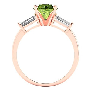 Clara Pucci 2.0 ct Round Baguette Cut 3 stone Solitaire Natural Peridot Engagement Promise Anniversary Bridal Ring 18K Rose Gold 4.75