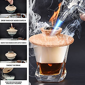 Cocktail Smoker Kit with Torch, 6 Delicious Flavor Wood Chips, Complete Smoked Old Fashioned Kit, Whiskey, Bourbon​​, Infuse Wine, Cocktails, Cheese, Meat