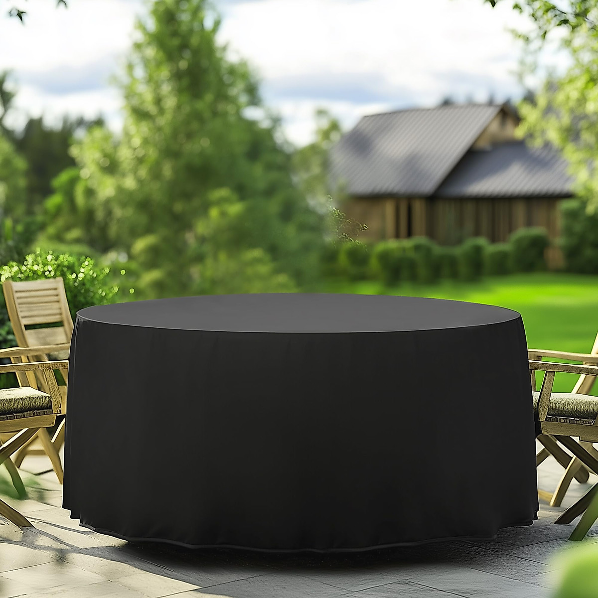 JOVISUNSHADE Round Patio Furniture Covers,100% Waterproof Outdoor Furniture Cover，Round Table Cover Outdoor Waterproof Anti-Fading Cover For Outdoor Furniture Set, Uv Resistant, (Black, 84"Diax28"H)