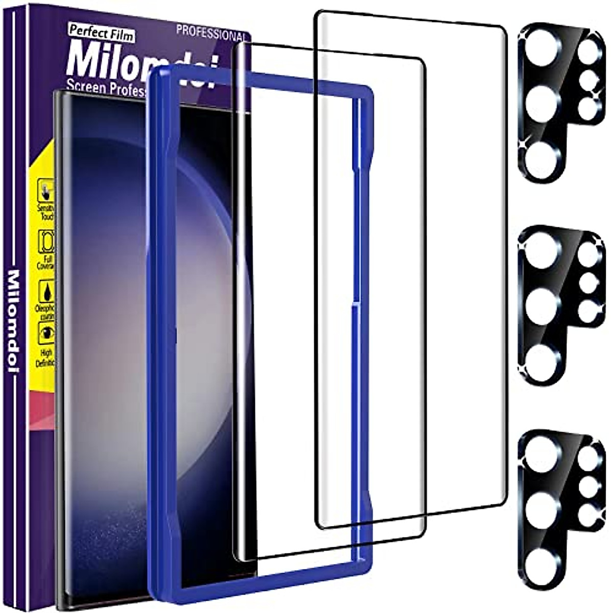 Milomdoi [2+3Pack] 9H for Samsung Galaxy S23 Ultra Screen Protector Tempered Glass Accessories, 2 Pack Full Coverage Screen Protector for Samsung S23 Ultra 5G 3 Pack camera lens protector case fit