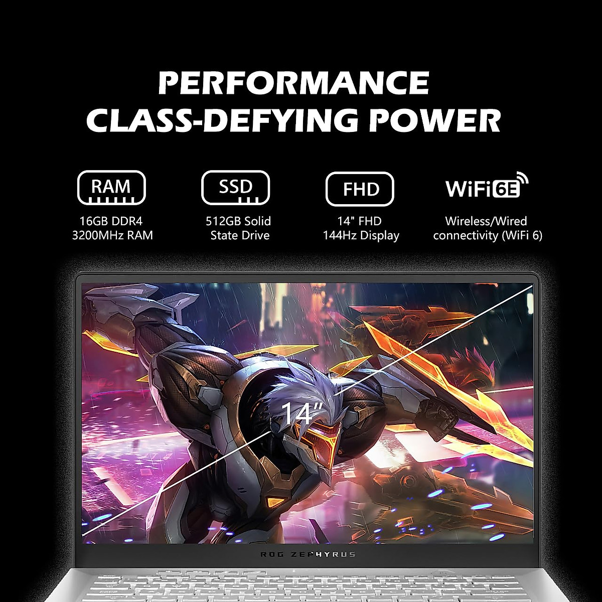 ASUS ROG Zephyrus 14 Gaming Laptop,14 inches FHD（1920x1080） 144Hz Display,16GB RAM,512GB SSD,AMD Ryzen 7 5800HS,NVIDIA GeForce RTX 3060,Backlit KB,Wi-Fi,HDMI,Win11,Moonlight White,W/GaLiMu