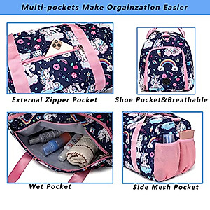 Sports Duffel for Girls Dance Bag Kids Duffle Bag Little Girls Gymnastics Bag Overnight Weekender Bag Teen Gym Bag Travel Duffle Sleepover Carry On Bag Ballet Bag with Shoe Compartments