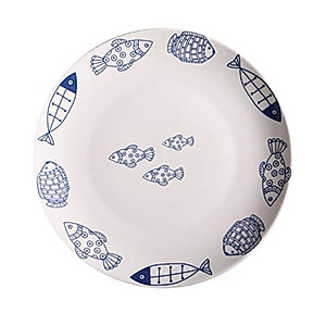 YARNOW 8-inch Ceramic Serving Plate Porcelain Round Platter Dessert Salad Tray Dinner Dish Bowl for Tabletop Home Restaurant (Nine Fishes)