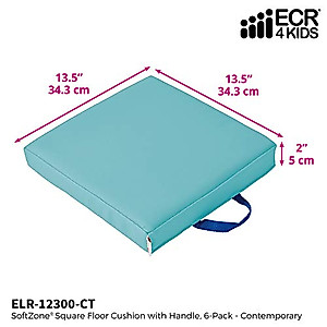 ECR4Kids SoftZone Floor Cushions with Handles, 2" Deluxe Foam, Square, Contemporary, (6-Pack)