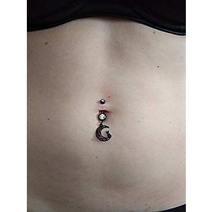 Jewseen 14g 316L Surgical Steel Belly Button Rings with Black Moon Cute Cat Dangle Navel Rings Piercing