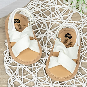 Miamooi Infant Baby Girls Boys Sandals Summer Bowknot Crib Shoes Toddler Pu Leather Flower Soft Rubber Sole Dress Flats First Walker Shoes