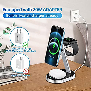 3 in 1 Magnetic Wireless Charger, 18W Aluminum Alloy MagSafe Charging Station for iPhone 14 Pro/14 Pro Max /14/13/12 Series, AirPods 3/Pro/2, iWatch 8/Ultra/7/6/SE/5/4/3/2 (with QC 3.0 Adapter)