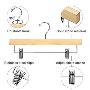 HOUSE DAY Wooden Pants Hangers with Clips 25 Pack, Wood Skirt Hangers for Women, 14 Inch Hangers for Pants with Clips, Solid Wood Pants Hangers for Men.360 Swivel Hook Bottom Hangers- Natural