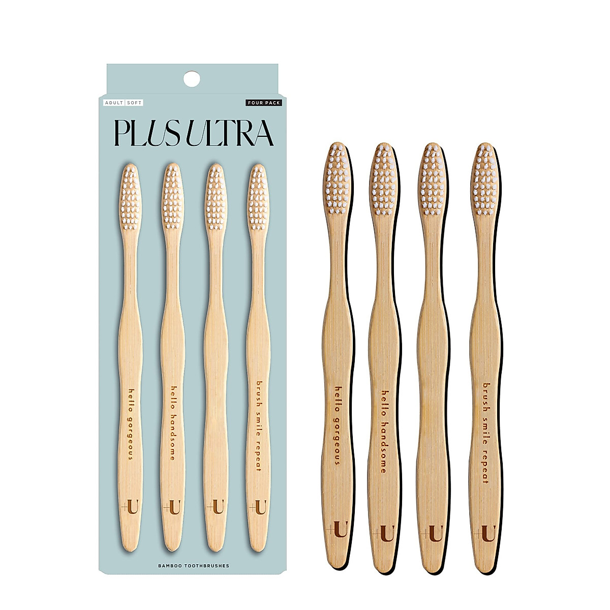 Plus Ultra Bamboo Toothbrush - BPA Free Soft Bristle Toothbrush - Dentist-Approved All-Natural Toothbrush - 4 Pack