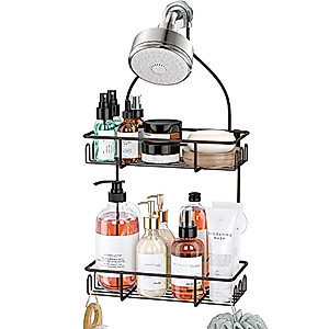 SMARTAKE Hanging Shower Caddy, Bathroom Over Head Shower Organizer for Shampoo, Anti-Swing Design 2 Tier Shower Caddy Storage for Toilet or Bathtub, Rustproof Brown 19.2"x 9.8"x4.7"