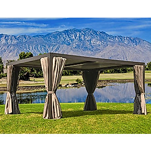 Domi Outdoor Louvered Pergola 10'x13' with Adjustable Aluminum Roof,Grill Gazebo for Patios,Aluminum Frame with Curtains and Mesh for Garden,Patio,Backyard (Dark Brown)