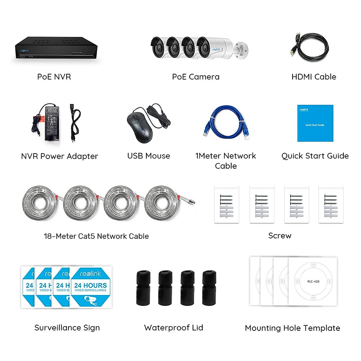 Reolink 4MP PoE Security Camera System Bundle, 8pcs 4MP IP Cameras, a 8CH NVR Pre-Installed with 2TB HDD(Include 4 x 18M Cat5 Cable)