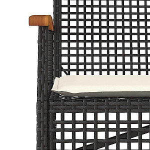 MINERWALL Patio Bench with Cushion Black Poly Rattan Acacia Wood,Comfortable Patio Bench with Padded Cushion and Durable Rattan Frame for Outdoor Use Patio Benches, Outdoor Furniture, Outdoor Benches
