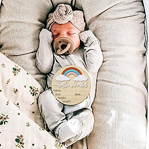 HONOCOOLS Wooden Baby Announcement Sign, Hello World Rainbow, 1 Piece, 3 Customizable Elements, 3D Dimensional, Easy to Display, Great Gift for New Parents