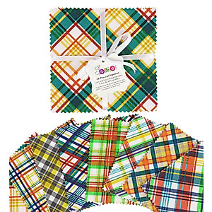 Soimoi Precut 10-inch Check Prints Cotton Fabric Bundle Quilting Squares Charm Pack DIY Patchwork Sewing Craft- Multicolor