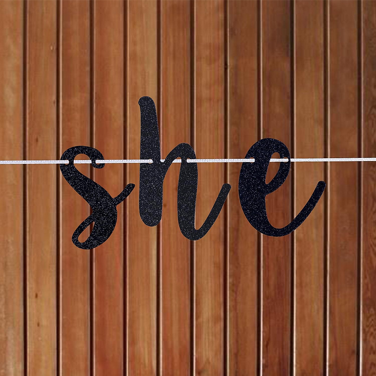 QFiesy He Asked She Said Yes Banner, Black Glitter Bride to Be Decorations, Black Glitter Bunting Sign for Engagement Bridal Shower Wedding Party. (Pre-Strung)