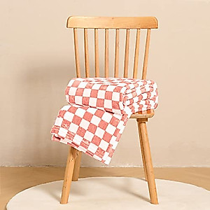 FY FIBER HOUSE Checkered Flannel Fleece Throw Blanket Soft Cozy Checkerboard Grid Print Chessboard Gingham Pattern Blankets for Bed Couch Sofa, 50"x60", Pink