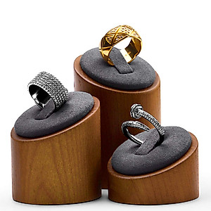 Oirlv Solid Wood 3 Pcs Ring Display Stand Showcase Jewelry Organizer Holder for Rings Trade Show Countertop Ring Bearer(Grey)