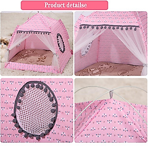 Gigreinc Cat Princess Indoor Tent House Pet Dog Cute Floral Cave Nest Bed Portable Dog Tents (M:38x38x36cm/15x15x14inch, Floral Pink)