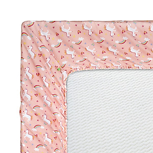 Marina Decoration Kids Girls Toddlers Cute Printed 600 Thread Count Soft Deep Pocket Cotton Blend Percale All Season 3 Pieces Bedding Sheet Set, Pink Unicorn Rainbow Pattern Twin/Single Size