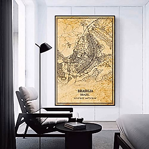 TANOKCRS Brasilia Brazil Wall Art Vintage Print Poster Map Artwork Travel Souvenir Gift Home Decor 16x20 Inches Unframed