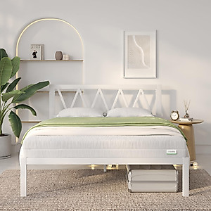 Novilla Full Size Bed Frame with Headboard, Metal Platform Bed Frame, Heavy Duty, No Box Spring Needed, Wood Slat Support, Easy Assembly, White