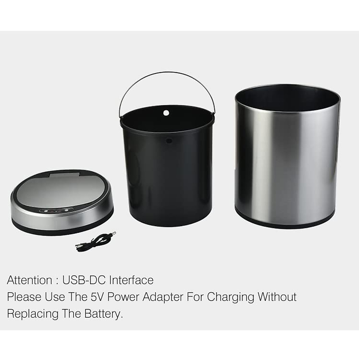 TekMango 12L Smart Touchless Sensor Trash Can for Home Kitchen Bedroom Living Room, 3 Gal Automatic Trash can for Office Hotel Restaurant Resort, Stainless Steel Infrared Motion Dustbin - Silver