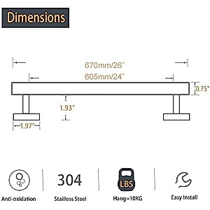 NearMoon Bathroom Towel Bar, Bath Accessories Thicken Stainless Steel Shower Towel Rack for Bathroom, Towel Holder Wall Mounted (1 Pack, Matte Black, 26 Inch)
