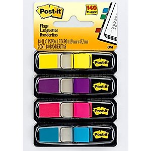 Post-it Flags, 35/Dispenser, 4 Dispensers/Pack, .47 in Wide, Assorted Bright Colors (683-4AB)