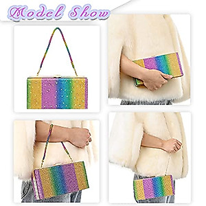 ELABEST Rainbow Rhinestone Evening Clutch Bag Polychrome Handbag Money Purses Sparkling Glisten Crystal Crossbody Shoulder Purse Ladies Wedding Cocktail Party Bag