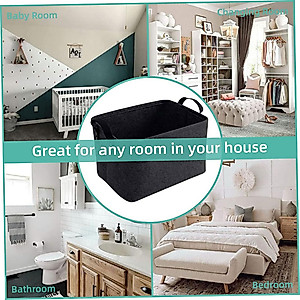 Storage Basket, Collapsible Rectangular Felt Storage Bins with Handles, Laundry Basket Storage Solution for Office Nursery Wardrobe Bookshelf Bedroom Keepsake Toys(Black)