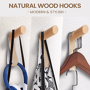 evory 5 Pack Wood Wall Hooks, Rustic Wooden Coat Hooks Wall Mount, No Damage Adhesive Hat Hooks for Wall, Decorative Coat Rack Hangers for Hanging Clothes Towels Guitar Backpacks Purses