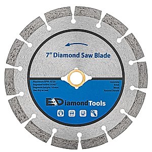 7" Segmented Diamond Saw Blade for Concrete, Brick, Block and Masonry, 10mm Segment Height, 7/8" Bushing w/Diamond Arbor