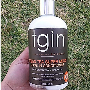 tgin Green Tea Super Moist Leave in Conditioner for Curly, Coily and Wavy Hair, with Argan Oil, Shea Butter and Green Tea, Moisturizes and Nourishes Dry Hair, 13 oz