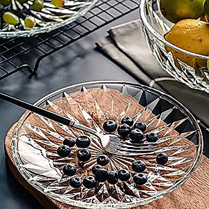 Hiceeden Set of 12 Crystal Glass Salad Plate, 8 Inch Round Clear Dessert Plates Restaurant Serving Party Plates for Fruits, Snacks