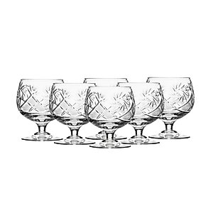 Russian European Cut Crystal Brandy Cognac Snifters, Vintage Old-Fashioned Glassware, Set of 6