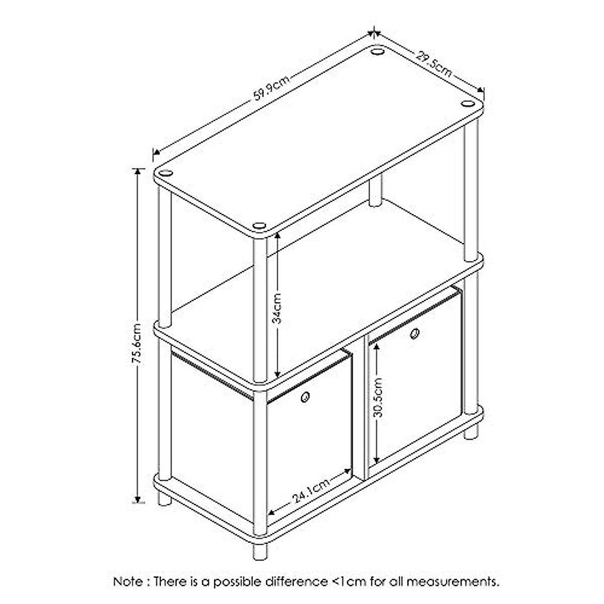 Furinno 99152BE/WH/IV 3-Tier Go Green Multipurpose Storage Rack Shelving Unit Bookshelf Cabinet with 2 Bins, Beech Finish