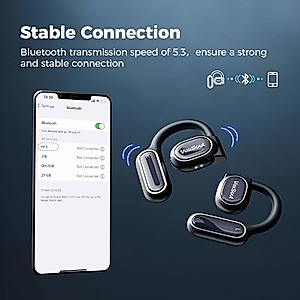 VoxSoul Open Ear Headphones - Lightweight Wireless Bluetooth 5.3 Headphones with 2 Microphone, Open Ear Earbuds Design for Long-Lasting Comfort, 55H Play Time Crystal-Clear Calls for Driving Black