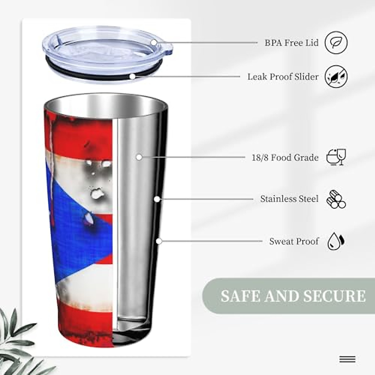 VKKOEWL Puerto Rico flag Stainless Steel Insulated Tumbler 20 Oz Travel Water Bottle Coffee Mug Drink Cup With Lid Straw