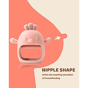 3 Packs Baby Teething Toy Silicone Teething Mitten for Babies Over 3 Months Anti Dropping Wrist Hand Teethers Baby Chew Toys for Sucking Needs, BPA Free (Pink, Caramel & Coral Red)