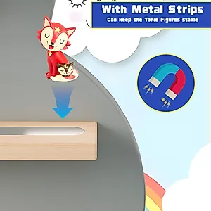 LUPWNEKA Cloud Tonie Shelf for Toniebox Storage - Unique Floating Magnetic Wall Shelf for 16-26 Tonie Figures,Grey Beech Wood Display Tonie Shelf for Children Kids, Nursery Room