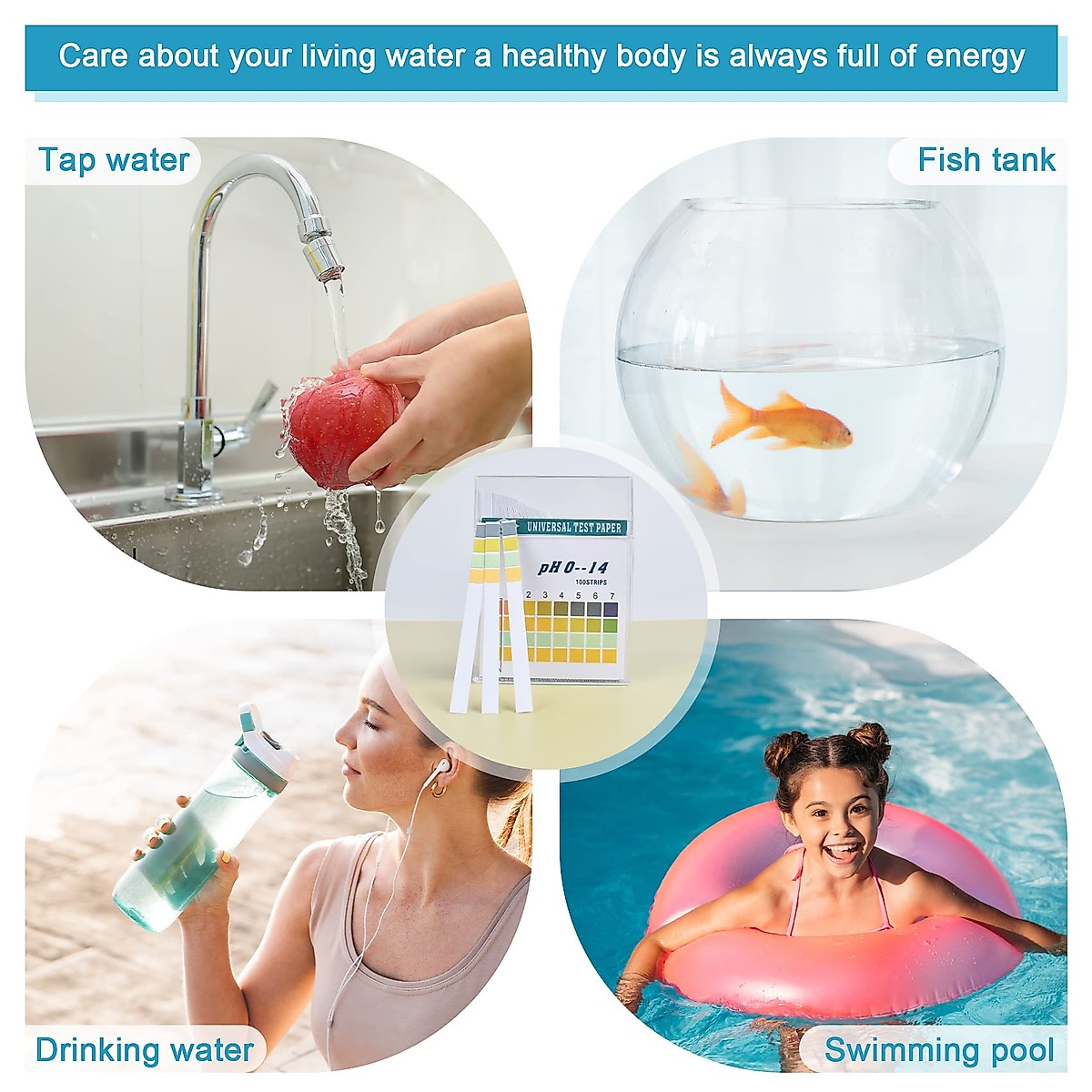 PH Test Strips 0-14, 100PCS PH Strips Universal PH Test Paper PH-Indicator Strip to Test Drinking Water, Food, Pools, Aquariums, Saliva, Urine, Lab Monitoring