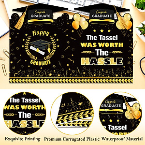 Jumbo Graduation Greeting Card 25 x 16 inch Giant Class of 2024 Graduation Guest Book Black Gold Congrats Graduate Gift The Tassel Was Worth The Hassle Signature Card for Graduation Party Decorations