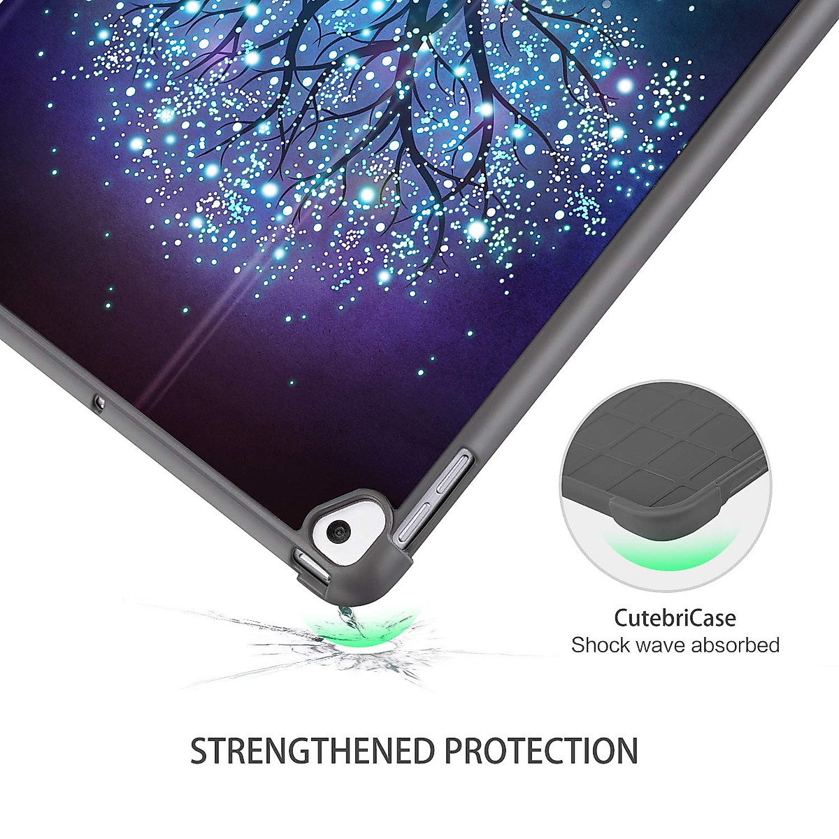 Lalumix for iPad 9th/7th/8th Generation Case, for iPad 10.2 Case, Fit for iPad Pro 10.5 Case, for iPad Air 3rd Generation Case, Pencil Holder, Multi-Angle Viewing, Auto Wake/Sleep, Blue Star Tree